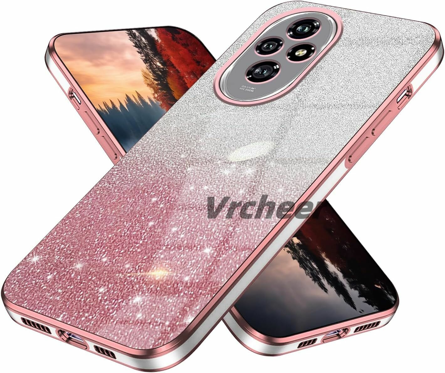 Чехол на Honor 200 / Хонор 200 с Блестками / Блестящий / Силиконовый со стразами, с Защитой Камеры. чехол золотистый женский.(розовый, Pink)