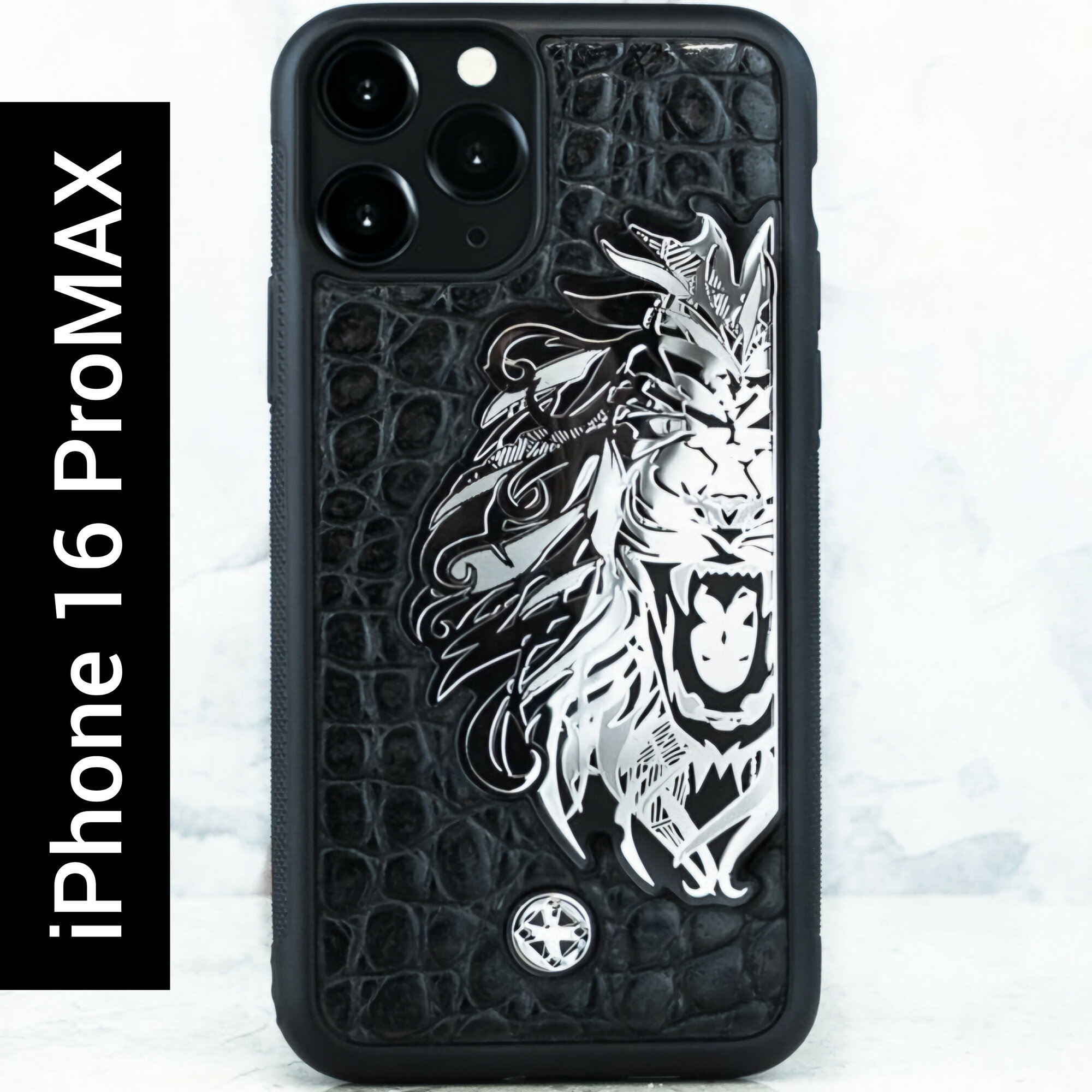 Чехол iPhone 16 Pro Max / Euphoria HM Premium Noble Lion MiniCROC - Лев, натуральная кожа, металл