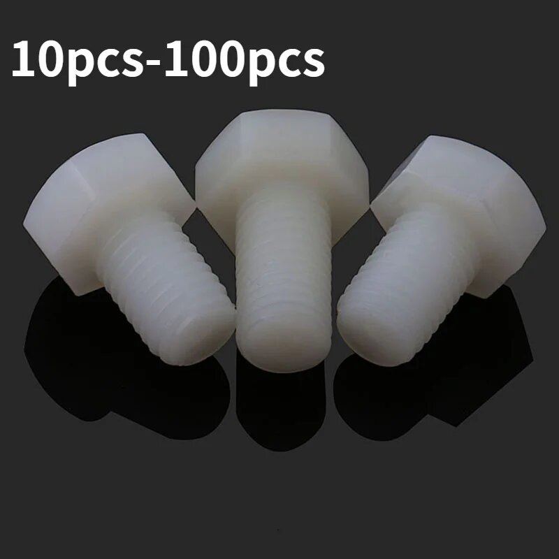 Винты M3 M4 M5 M6 M8 M10 с нейлоновой шестигранной головкой, наружные шестигранные головки, пластиковые болты, белые пластиковые шестигранные винты