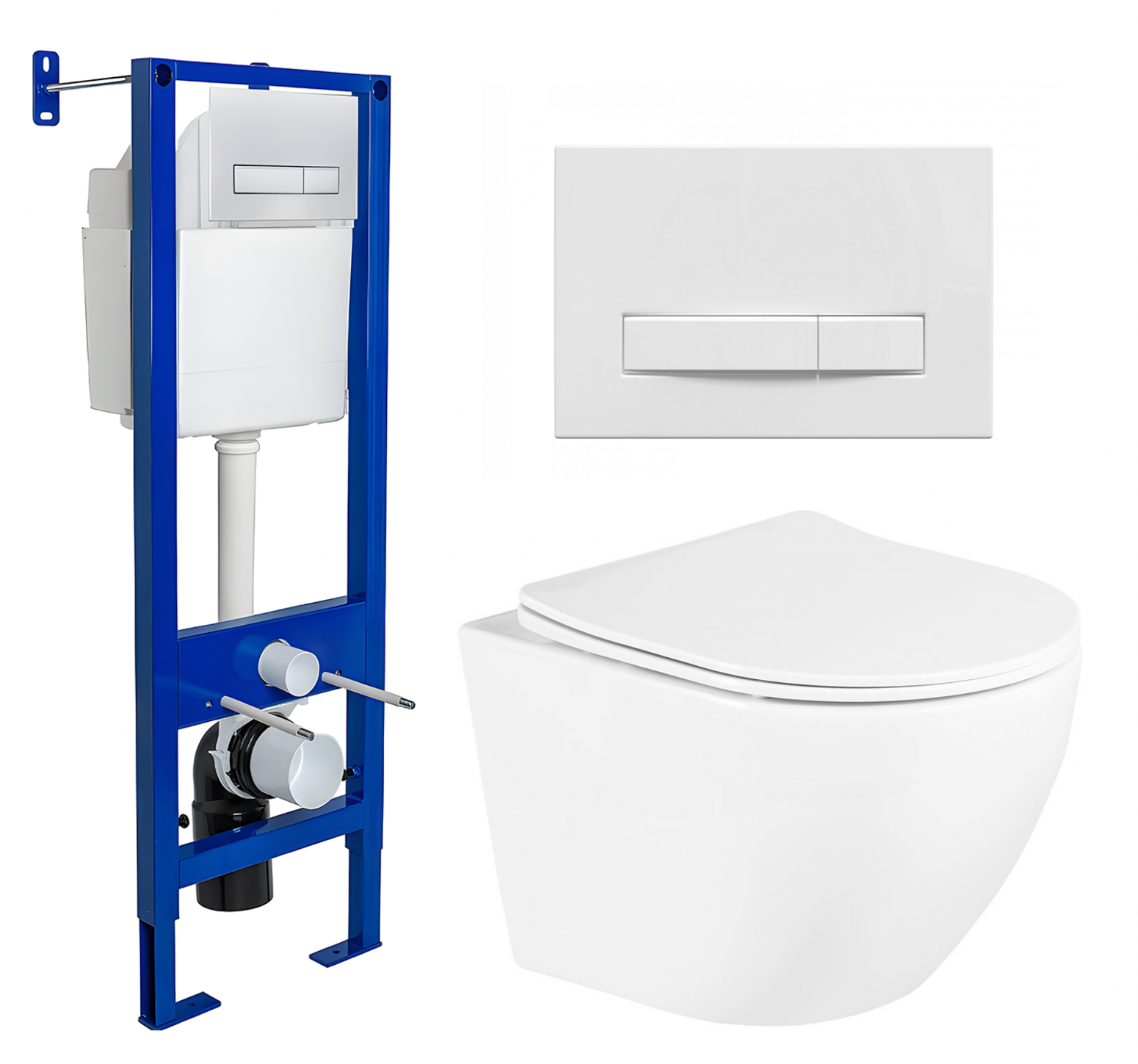 Комплект 3 в 1 инсталляция Berges Wasserhaus Atom Line 410 + Унитаз подвесной BelBagno Uno BB3105CHR/SC + кнопка белая