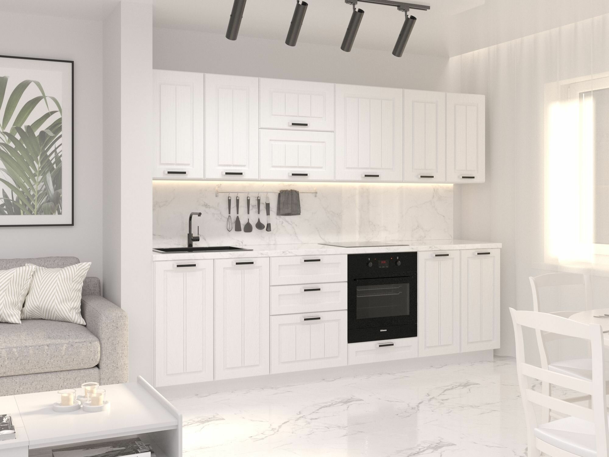 Кухонный гарнитур Прага, Белое дерево, 2800 мм