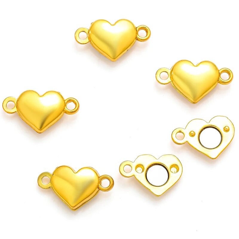 5 пар застежек для украшений сердечки, gold W296-B