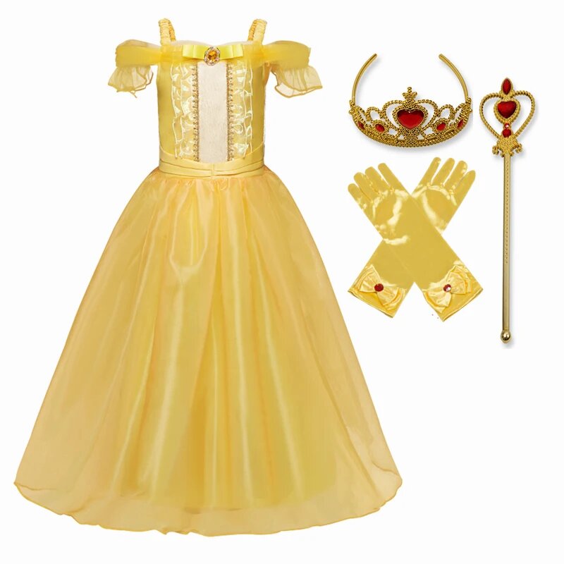 Золотое платье принцессы Belle Dress для девочек 6T, Желтый, 17
