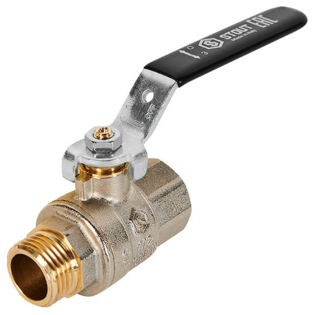 STOUT кран шаровой полнопроходной 1/2 ВР/НР латунная ручка, полнопроходной корпус, резьба