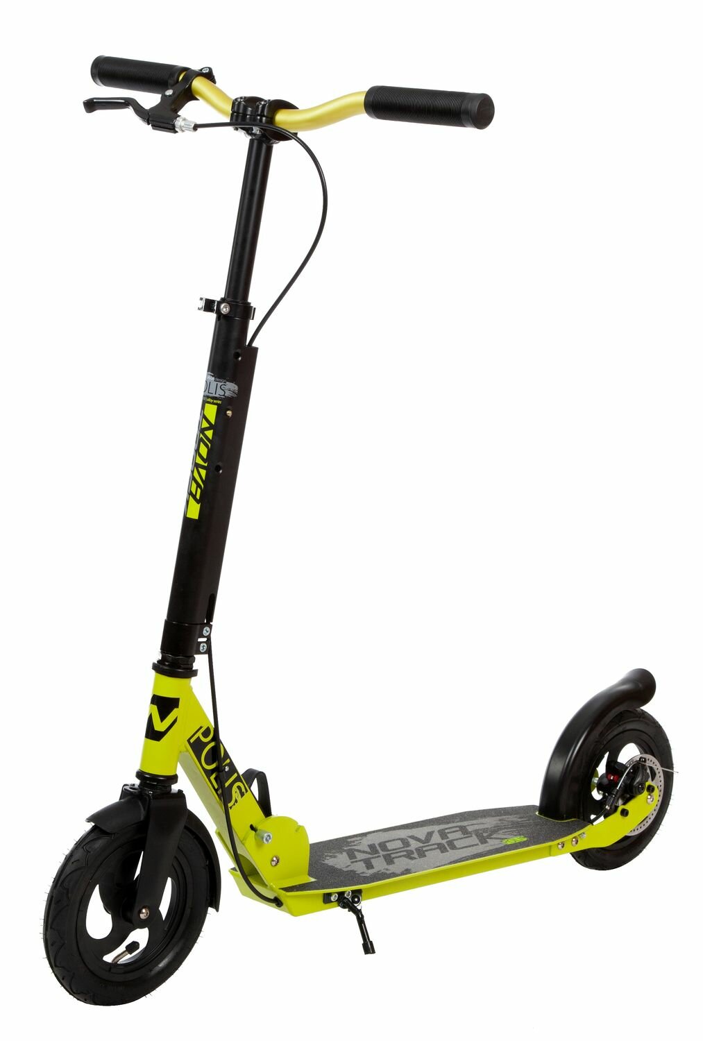 Самокат Novatrack POLIS AL 200 Disc, складной, алюминиевый сплав, надувные колеса, 200мм