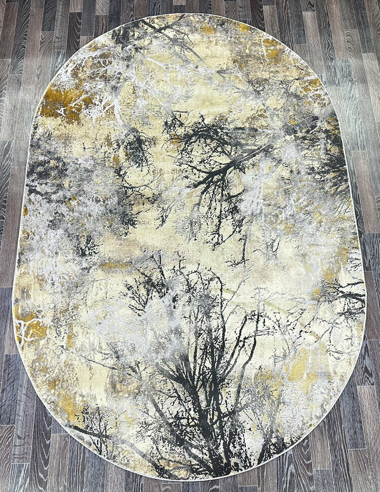 Ковер, Овал, Бежевый, Золотисто-жёлтый, Серый, Чёрный, Абстрактный, Современный, на пол, в гостиную, спальню, в ассортименте (80 см. на 150 см.)