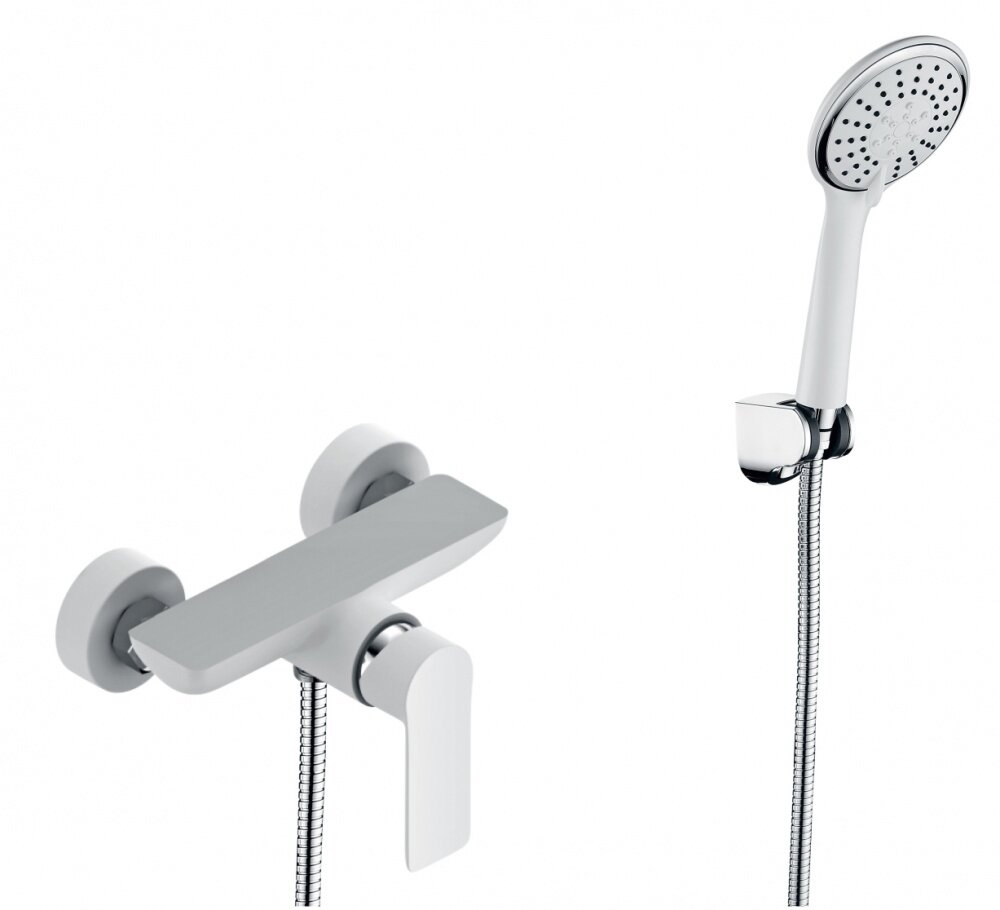 Смеситель для ванны и душа с лейкой и шлангом из латуни Ganzer GZ21052-F белый