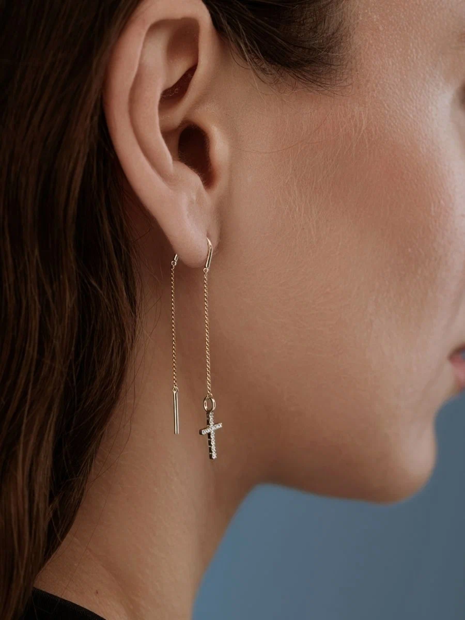 Серьги цепочки, серебро, 925 проба, золочение, фианит