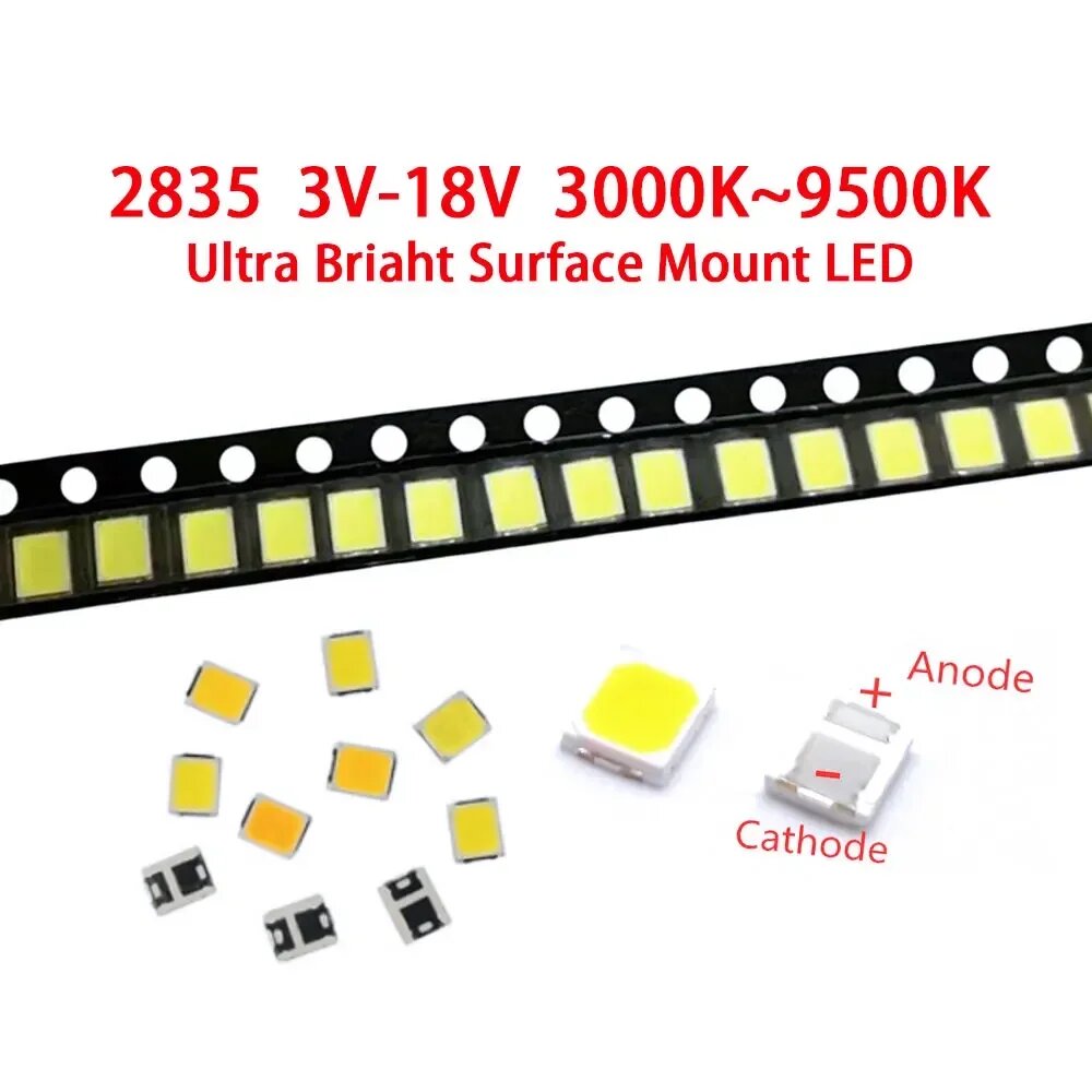100 шт. SMD 2835 1 Вт белые светодиоды 6V White 6000K
