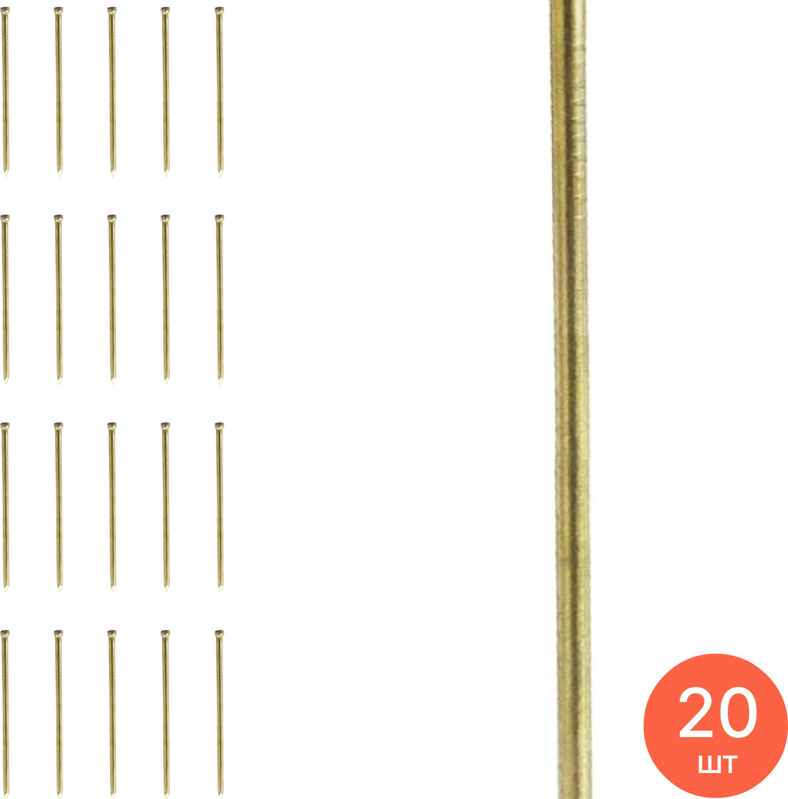 Гвозди финишные Стройбат латунированные, стальные, 1.4×30мм, 50шт. / крепеж и фурнитура (комплект из 20 шт)