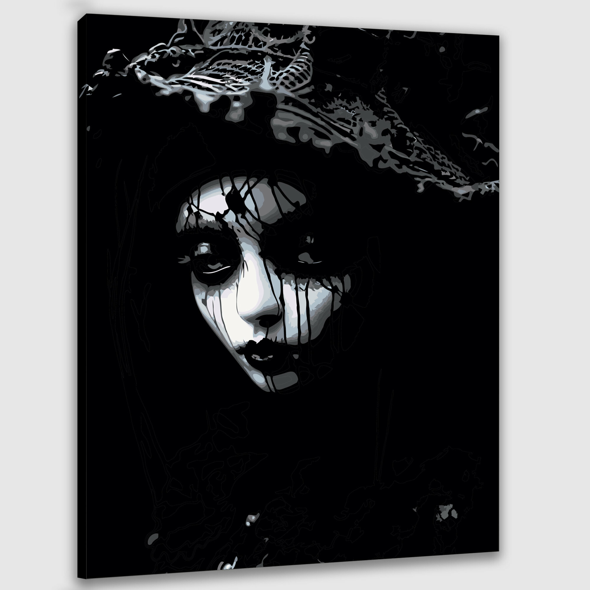 Картина по номерам 40x50 см, черно-белая фотография, кукла, готический стиль, высококонтрастная компози, платье