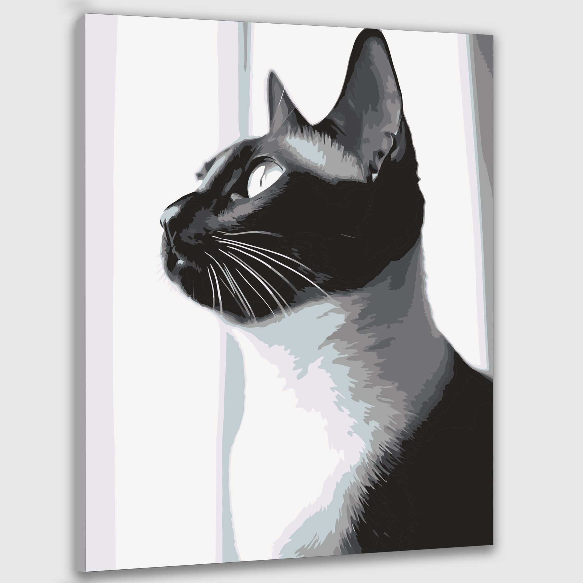 Картина по номерам 40x50 см, черно-белая фотография, сиамский кот, элегантность, грация, подоконник, пристальный взгляд