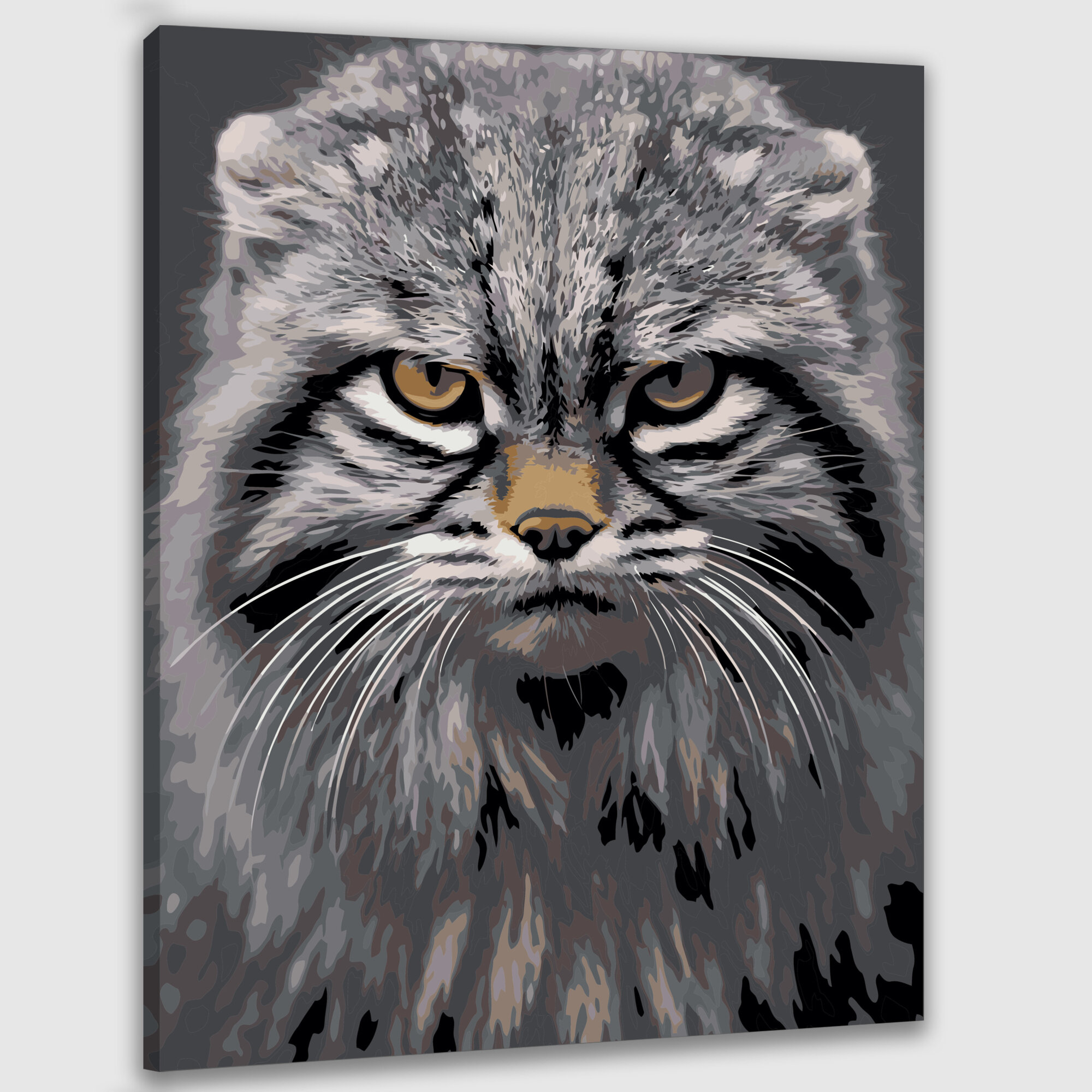 Картина по номерам 40x50 см, манул, морда, крупный план, узоры, мех, напряженность, глаза, сила, грация, объектив, f, 4