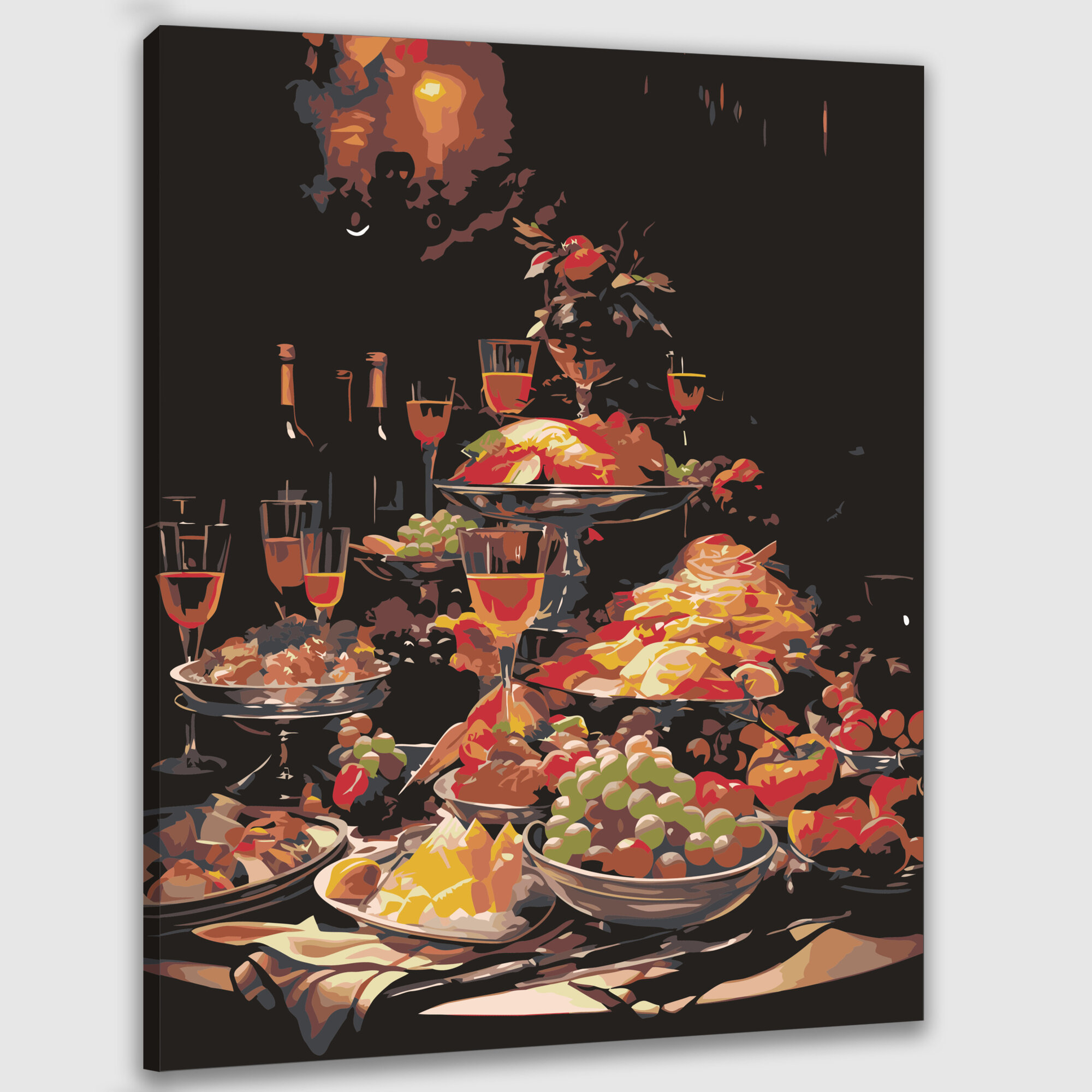 Картина по номерам 40x50 см, картина, масло, застолье, гурманы, блюда, кухни, обеденный стол, украшения, цвета
