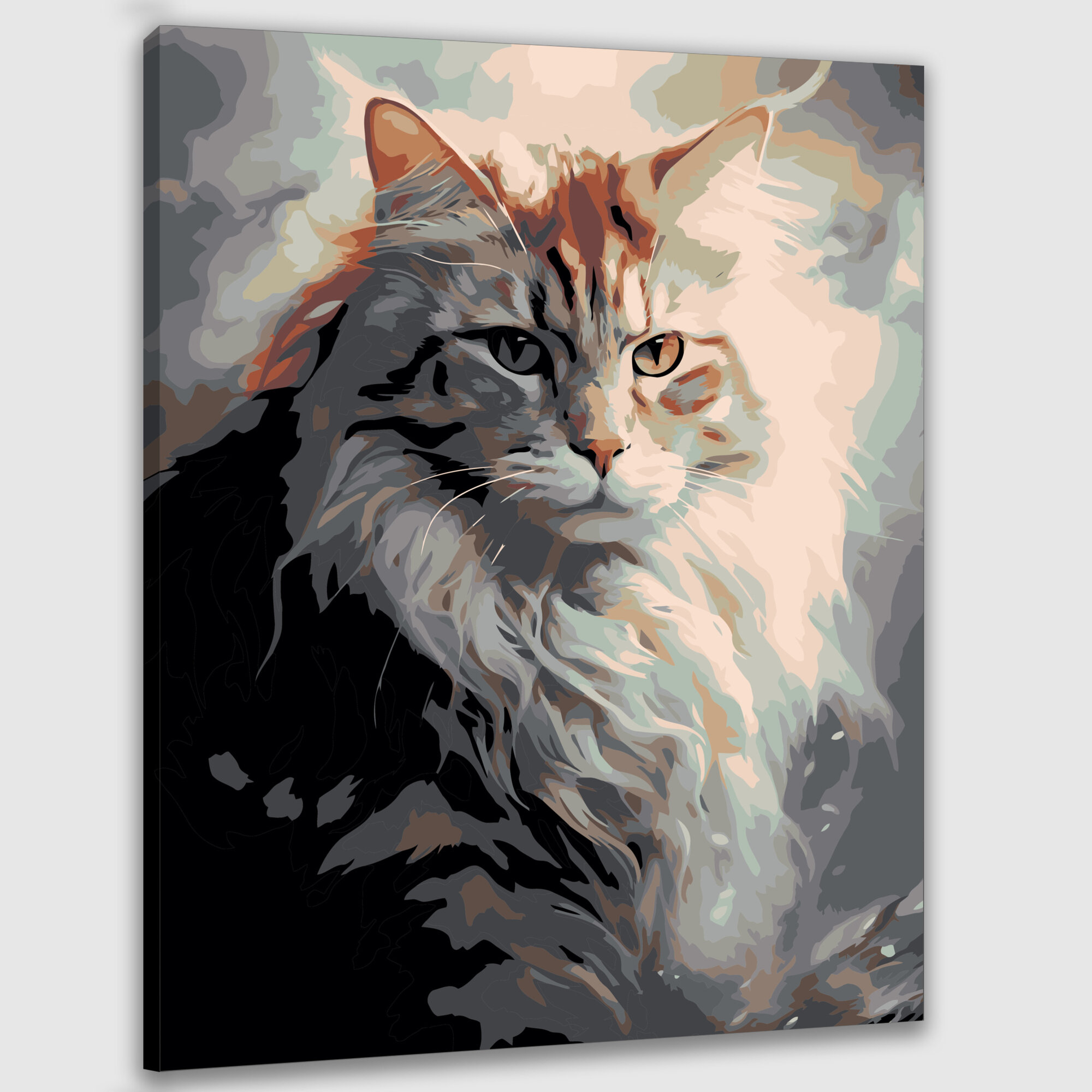 Картина по номерам 40x50 см, кошка, мейн-кун, развевающаяся шерсть, янтарные глаза, мягкость, сила