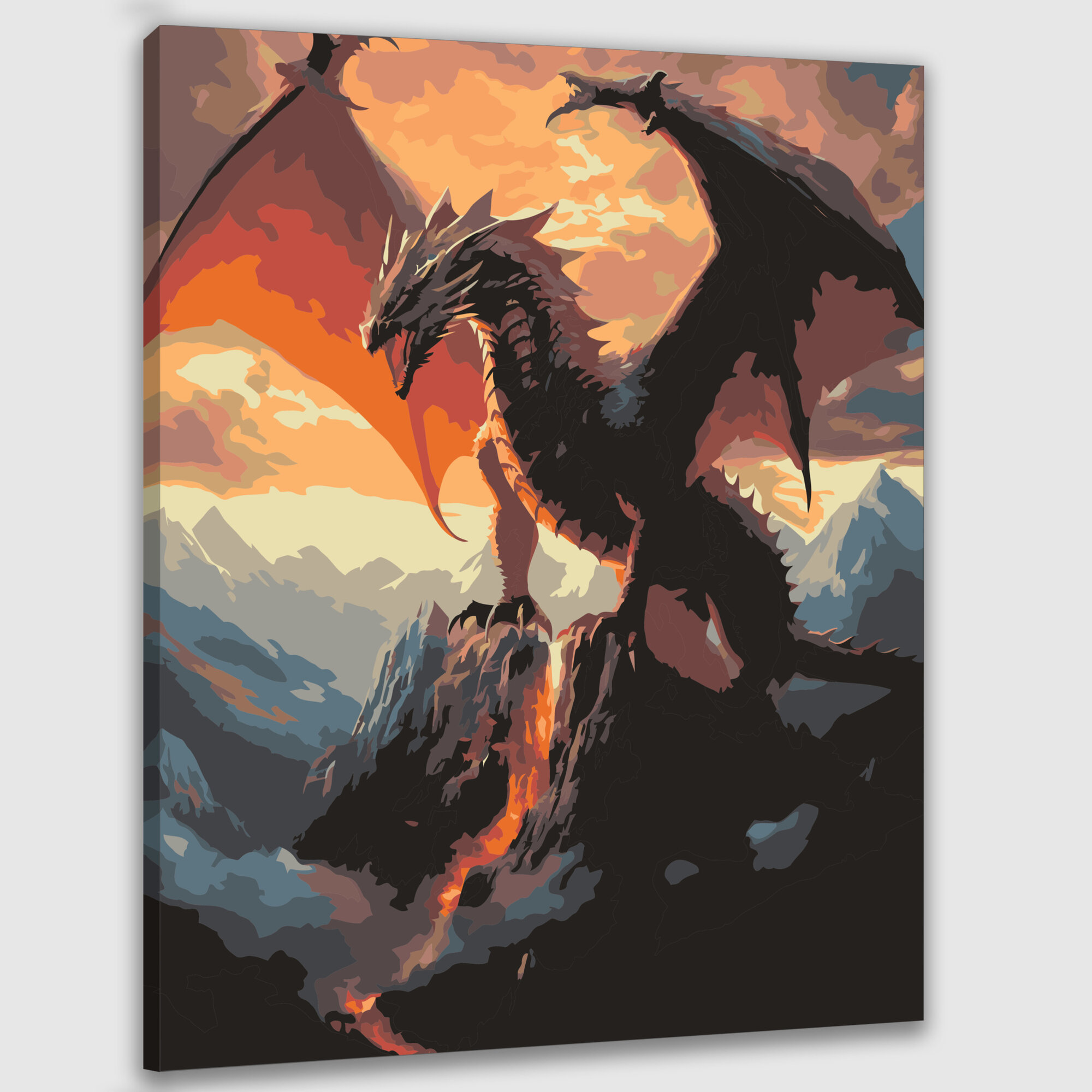 Картина по номерам 40x50 см, дракон, пробуждение, эпический, фэнтезийный, иллюстрация, яркие краски, мощь