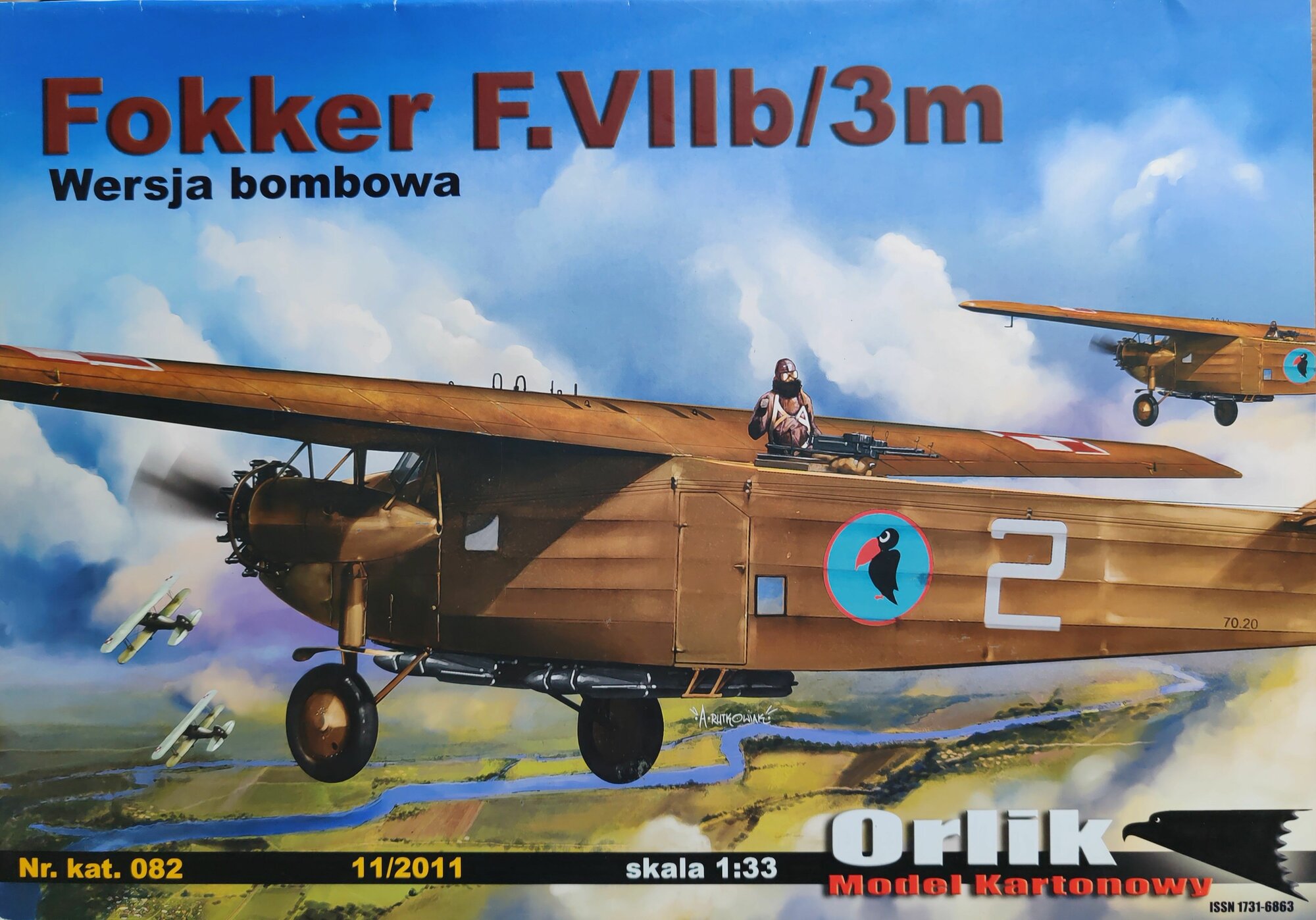 Сборная бумажная модель Самолет Fokker F. VIIb-3m - ORLIK №82 (Журнал+лазерная резка)