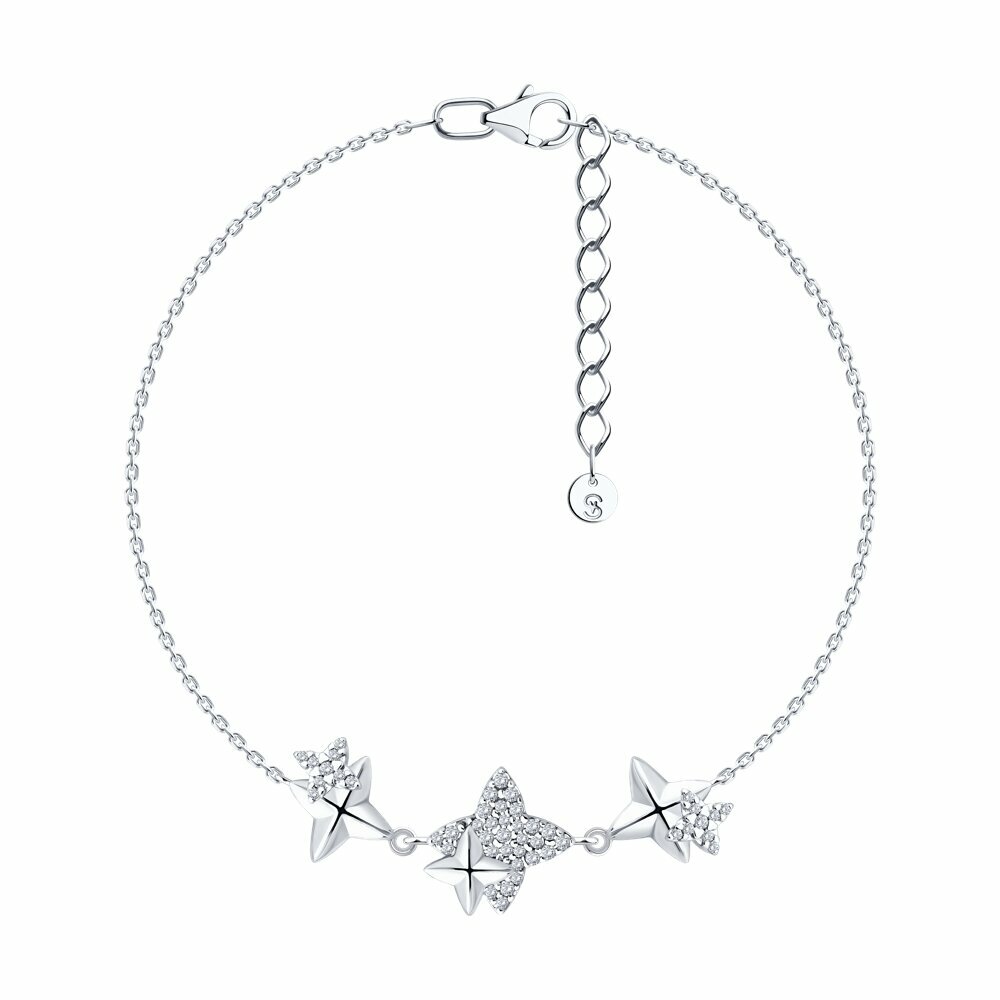 Браслет, серебро, 925 проба, родирование, фианит