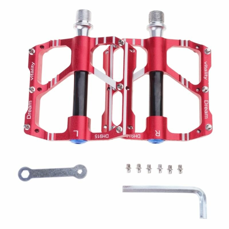 Педали для велосипедов 3 подшипника с уплотнением легкие платформенные долговечные, красный