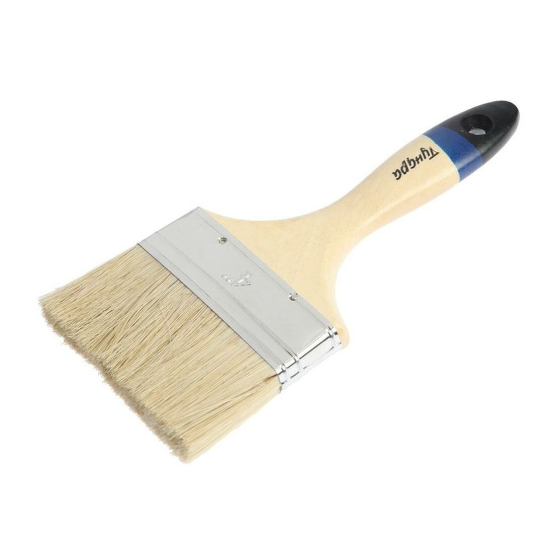 Кисть плоская тундра, натуральная щетина, деревянная рукоятка, 4", 100 мм