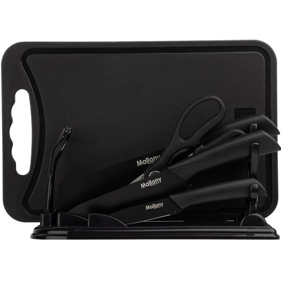 Набор кухонных ножей Mallony Coltello Nero 7 предметов, с разделочной доской, на подставке, черный (310890)