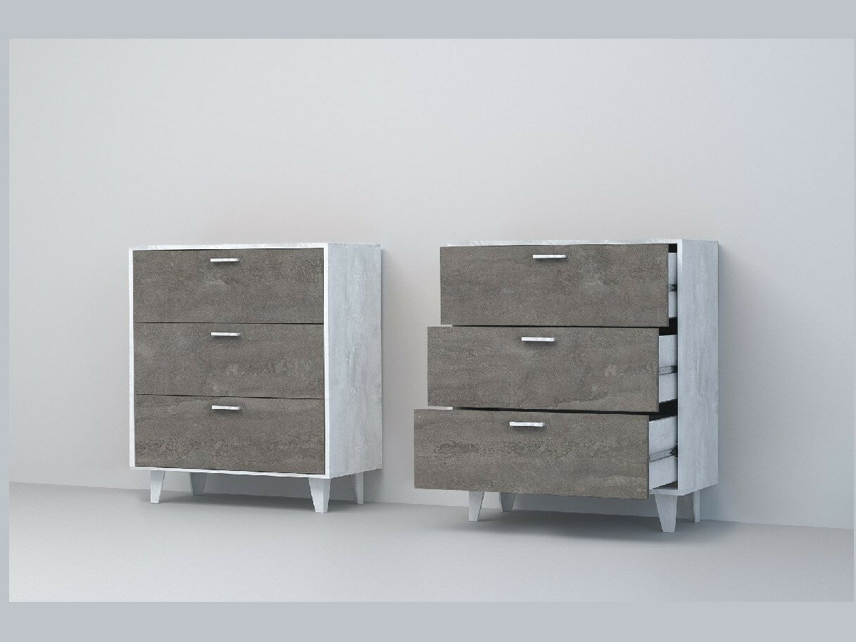 Комод К-3 НГ, в скандинавском стиле, Камень темный/Бетон Светлый