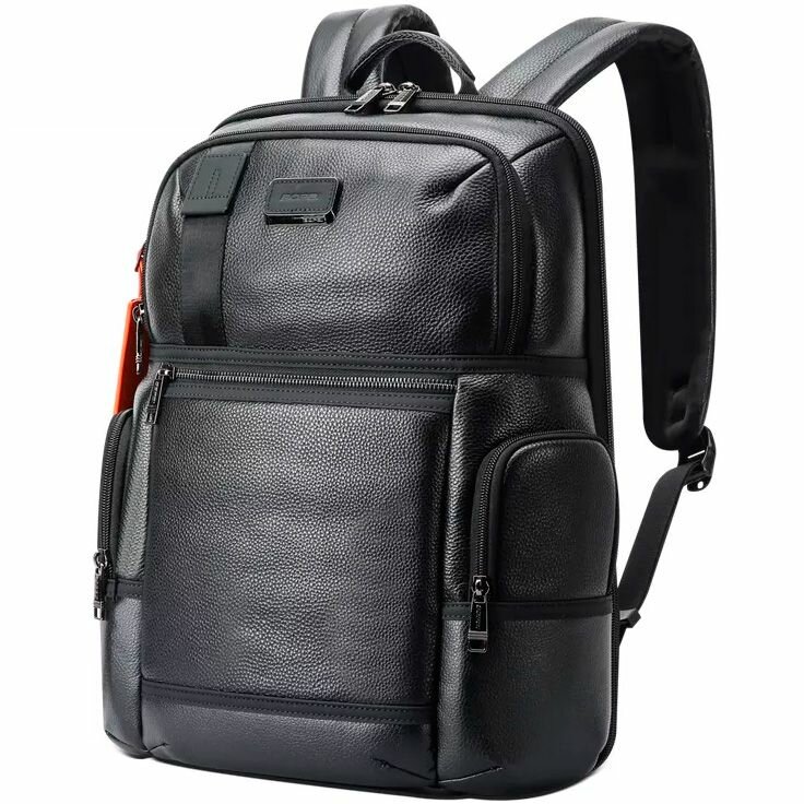 Рюкзак мужской/женский кожаный городской дорожный Bopai вместительный 27л, для ноутбука 15.6", водонепроницаемый, с USB зарядкой, взрослый/подростковый, черный