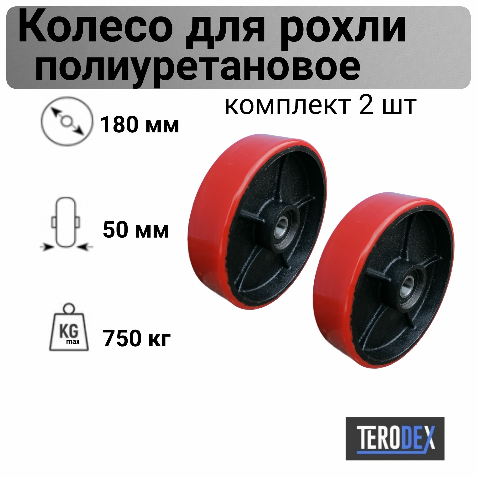 Колесо полиуретановое для рохли / гидравлической тележки 180 мм. TERODEX, комплект 2 шт.