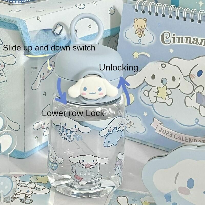 Бутылка для воды на 400 мл с персонажами аниме Kuromi, My Melody и Cinnamoroll из прочного пластика с крышкой-трубочкой