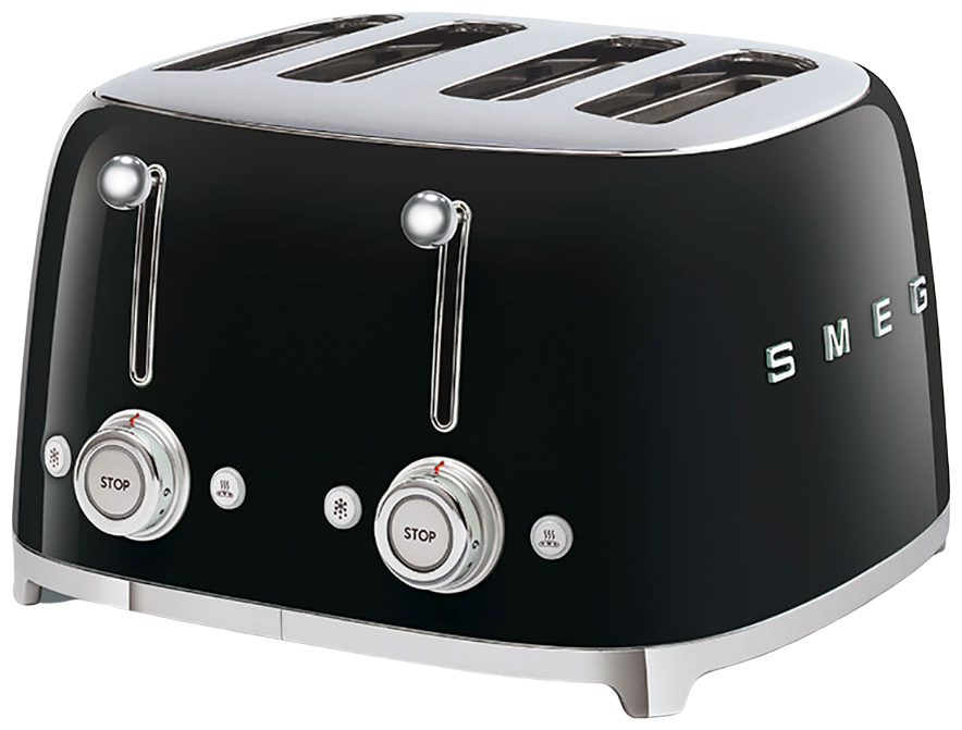 Тостер Smeg TSF03BLEU черный, 4 ломтика, корпус из нержавеющей стали, подогрев, размораживание, 6 уровней поджаривания