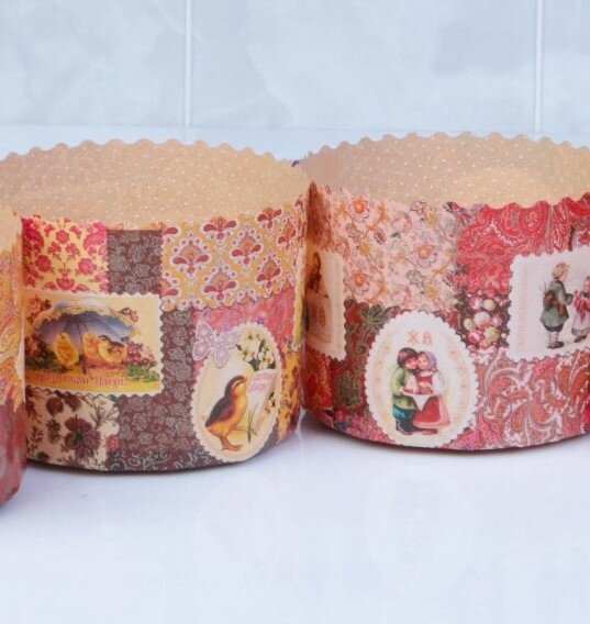 !09 Комплект из 3-х штук - Форма бумажная для кекса, маффинов и кулича "Ретро микс" 110 x 85мм,