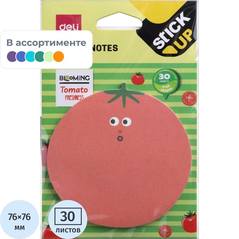 Стикеры с клеевым краем Deli 76х76 мм,30 листов, цвет и форма в асс-те