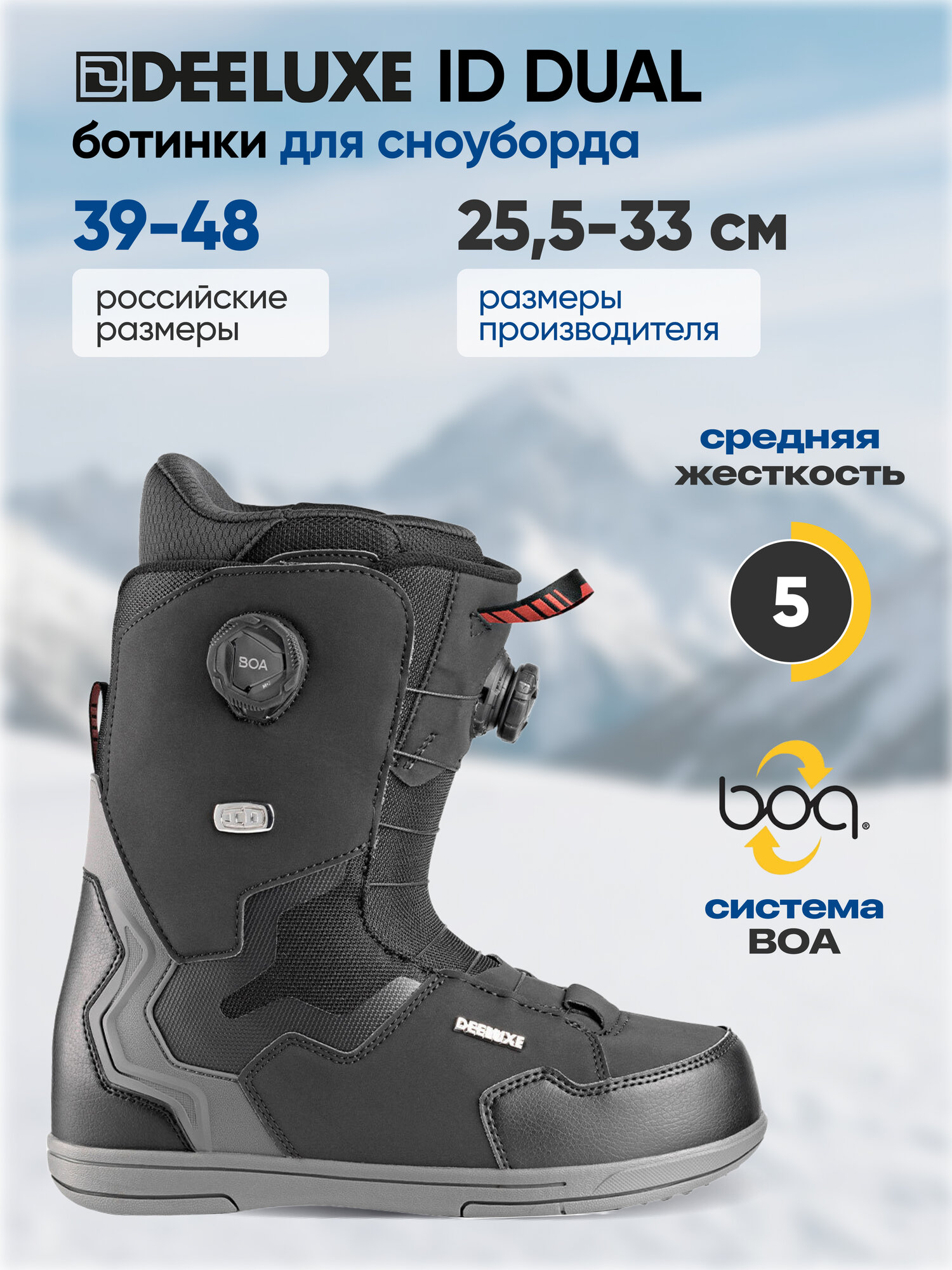 Ботинки сноубордические DEELUXE ID DUAL BOA (24/25) Black, 28 см
