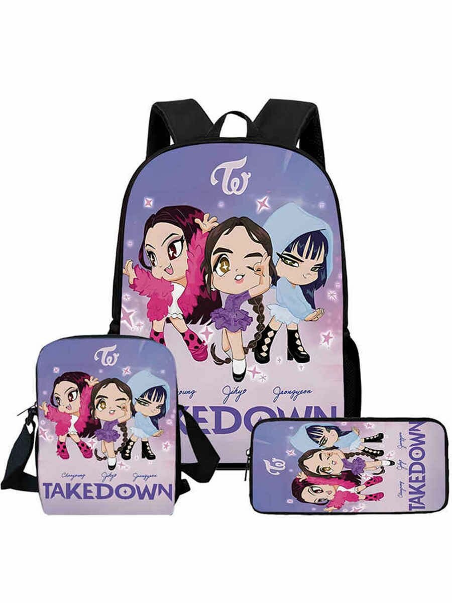 Детский набор из 3 предметов с принтом "K-POP Demon Hunter": рюкзак, сумка через плечо и пенал. Для школы, путешествий и кемпинга.