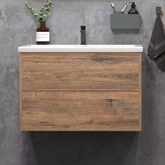 Тумба с раковиной SanStar Siva 70 подвесная, дуб веллингтон табак, раковина Como