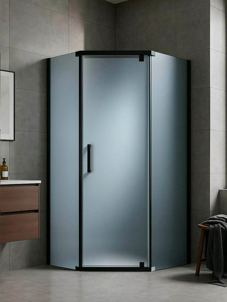 Душевой уголок трапеция Royal Bath 110х120х200 закаленное стекло матовое 6мм 6 мм профиль черный