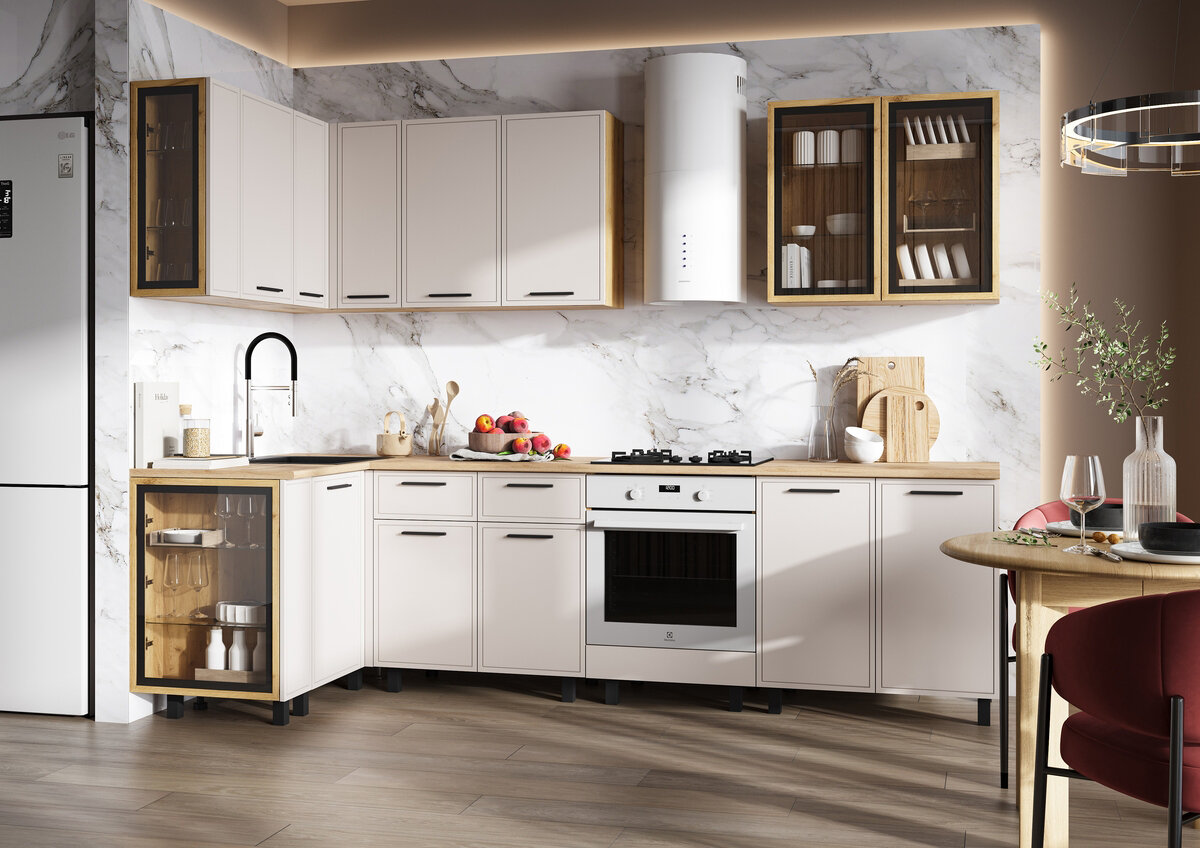 Кухонный гарнитур 1,2х2,8м Бьянка кашемир/дуб крафт со столешницей, МИФ