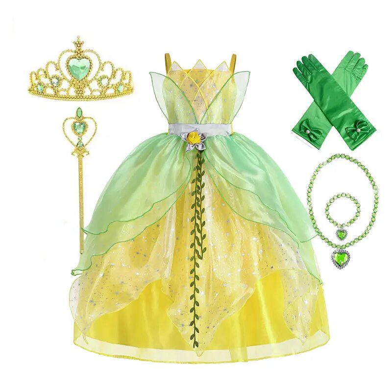 Платье принцессы Тианы Disney 7-8T(140), Изумрудный, tiana outfit 01
