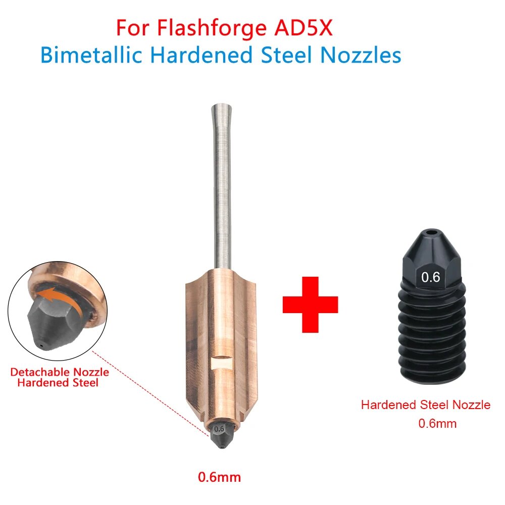 Сопла биметаллические Flashforge AD5X 0.6 мм, 1 шт.