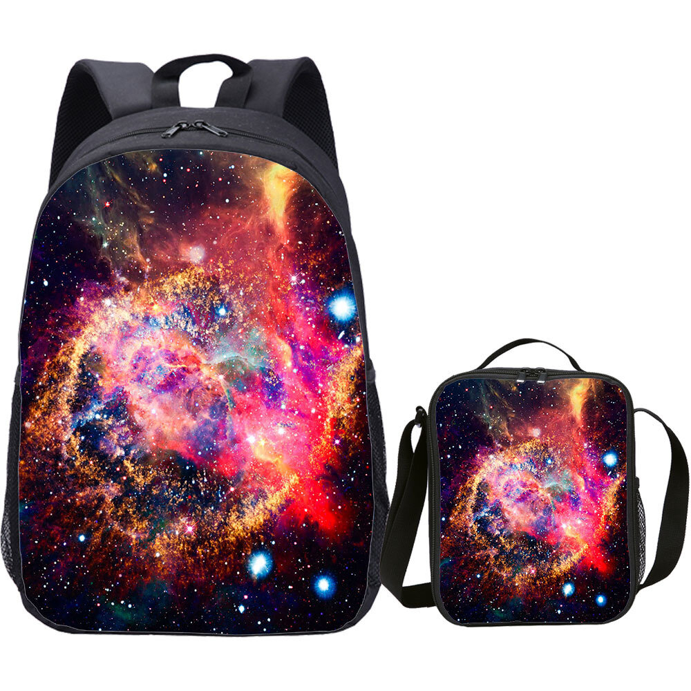 Школьная сумка Cosmic Starry Sky с цветной печатью 17-дюймовый большой емкости для учеников начальной школы Школьная сумка для обеда Костюм