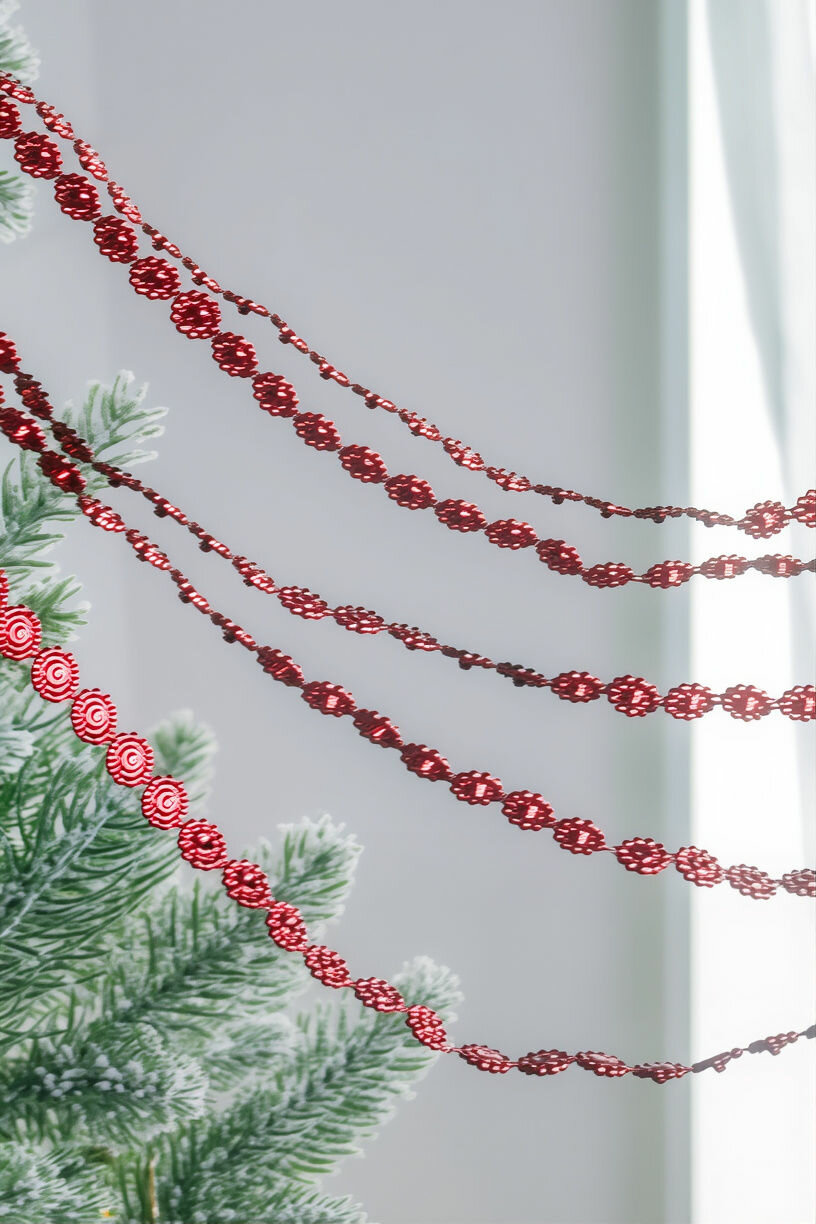 Бусы на ёлку маргерит, пластик, бургунди, 270 см, Винтер Деко (Winter Deco) 1001142