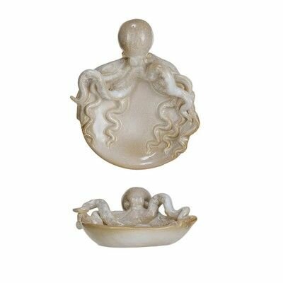 Блюдце Creative Co-Op "Осьминог", стеклокерамика, кремовое, для сервировки, диаметр 13 см