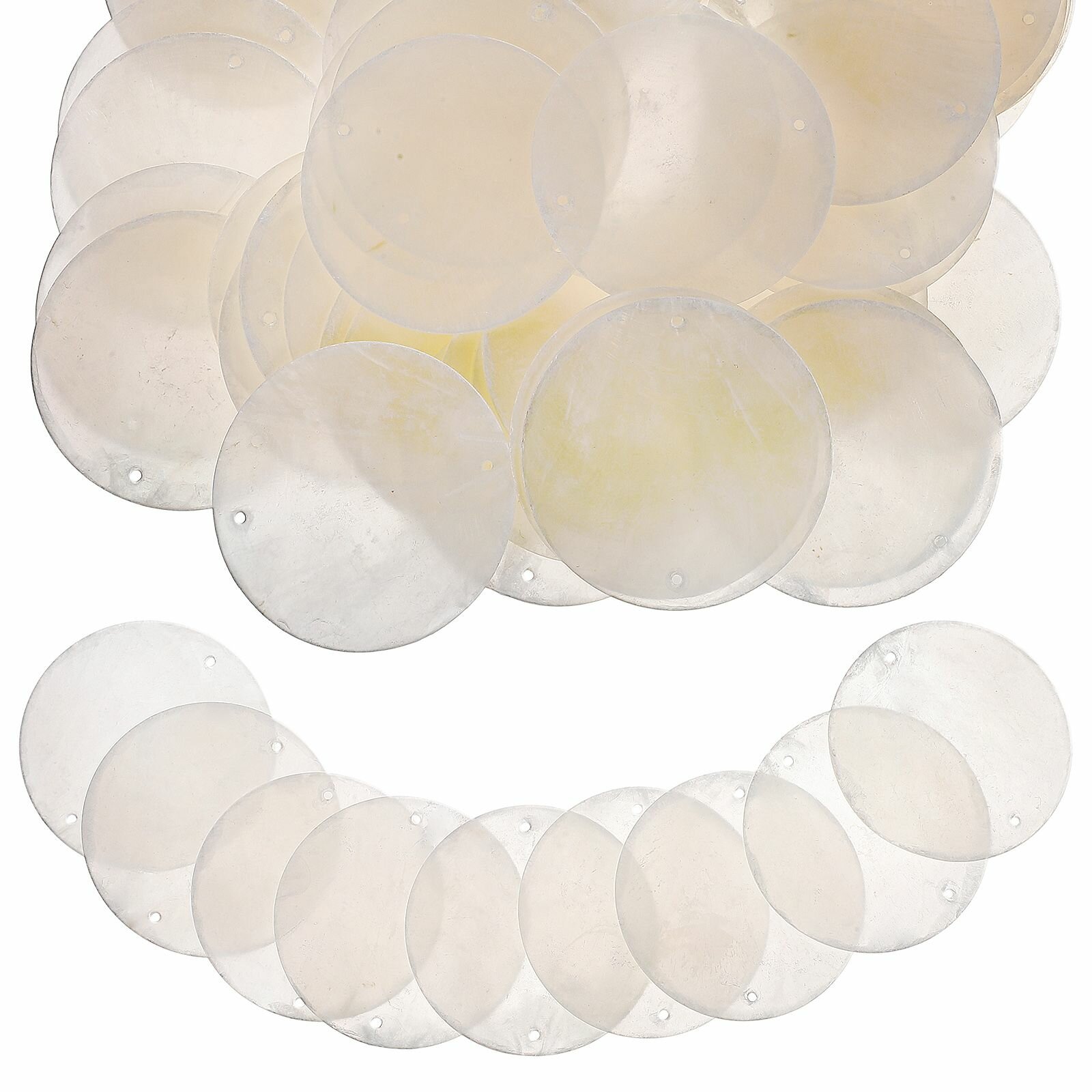 Набор круглых натуральных ракушек для DIY и рукоделия, 50 штук плоских подвесок с 2 отверстиями, размер каждой 5x5x0.01 см, для украшений, ветряных колокольчиков и морского декора