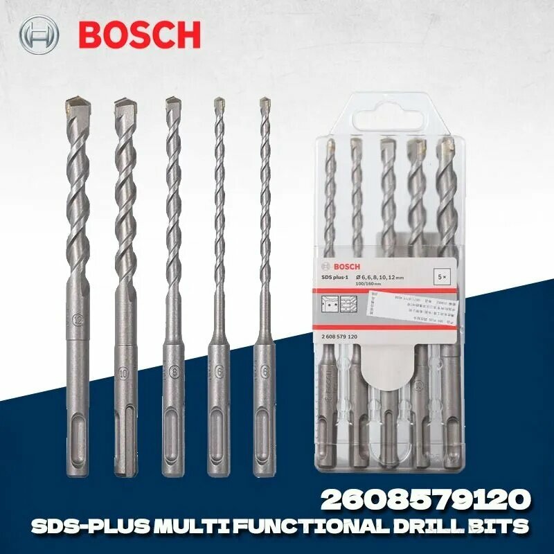 BOSCH, Набор буров, SDS plus 4 углубления, 5 штук, для перфорации цементобетонных стен 6/8/10/12 мм, 100/160 мм, 2608579120