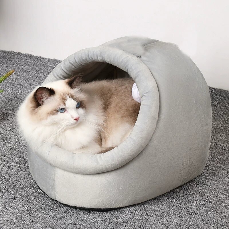 Кошачье гнездо тепло зимой, подходит для всех сезонов, кошачий домик, полузакрытая кошачья кровать, зимнее гнездо для