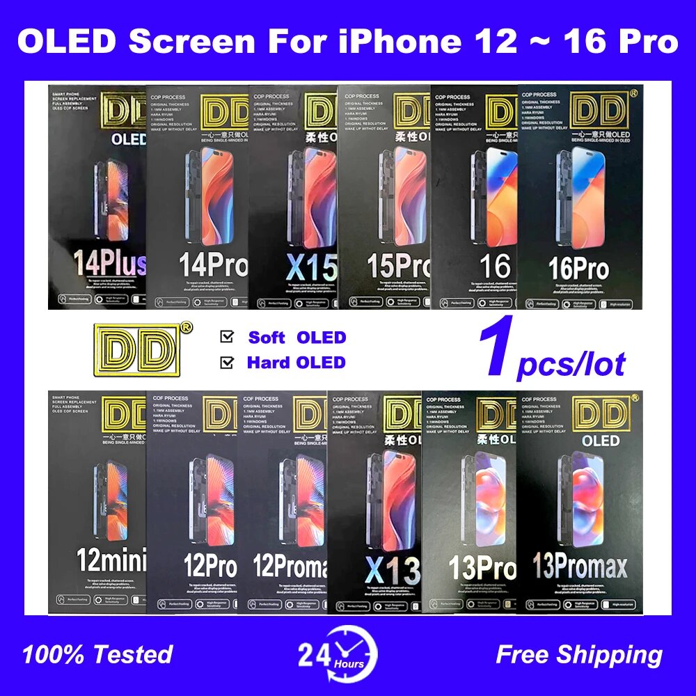 Мягкий OLED-экран для iPhone 13 Pro Max ЖК-дисплей для 14 15 16 Pro Max 12 Mini 16E ЖК-дисплей с цифровым преобразователем сенсорного экрана Запасные части DD-Soft OLED-16 Pro