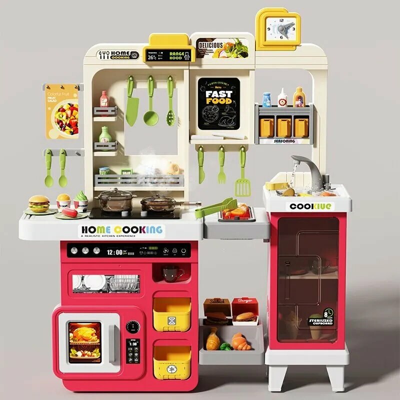 Кухня детская игровая UT 81 см с водой и паром, свет, звук / 85 предметов/