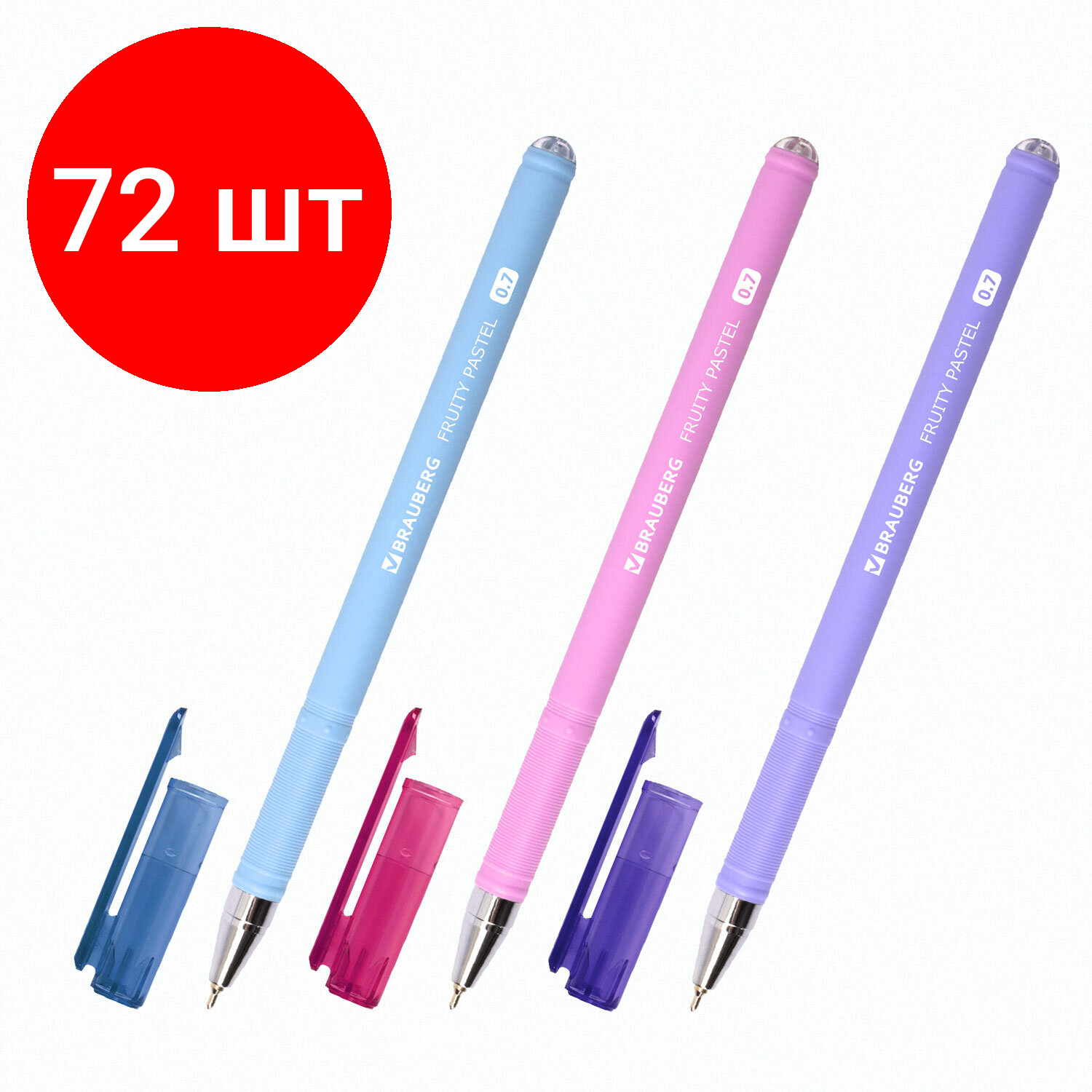 Комплект 72 шт, Ручка шариковая масляная BRAUBERG "FRUITY Pastel", синяя, soft-touch, узел 0.7 мм, линия письма 0.35 мм, 142958, OBP322