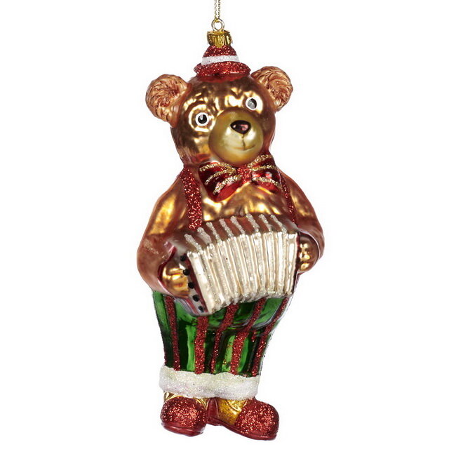 Стеклянная елочная игрушка Мишка с баяном 14 см, подвеска, Goodwill (Гудвилл), TR21320