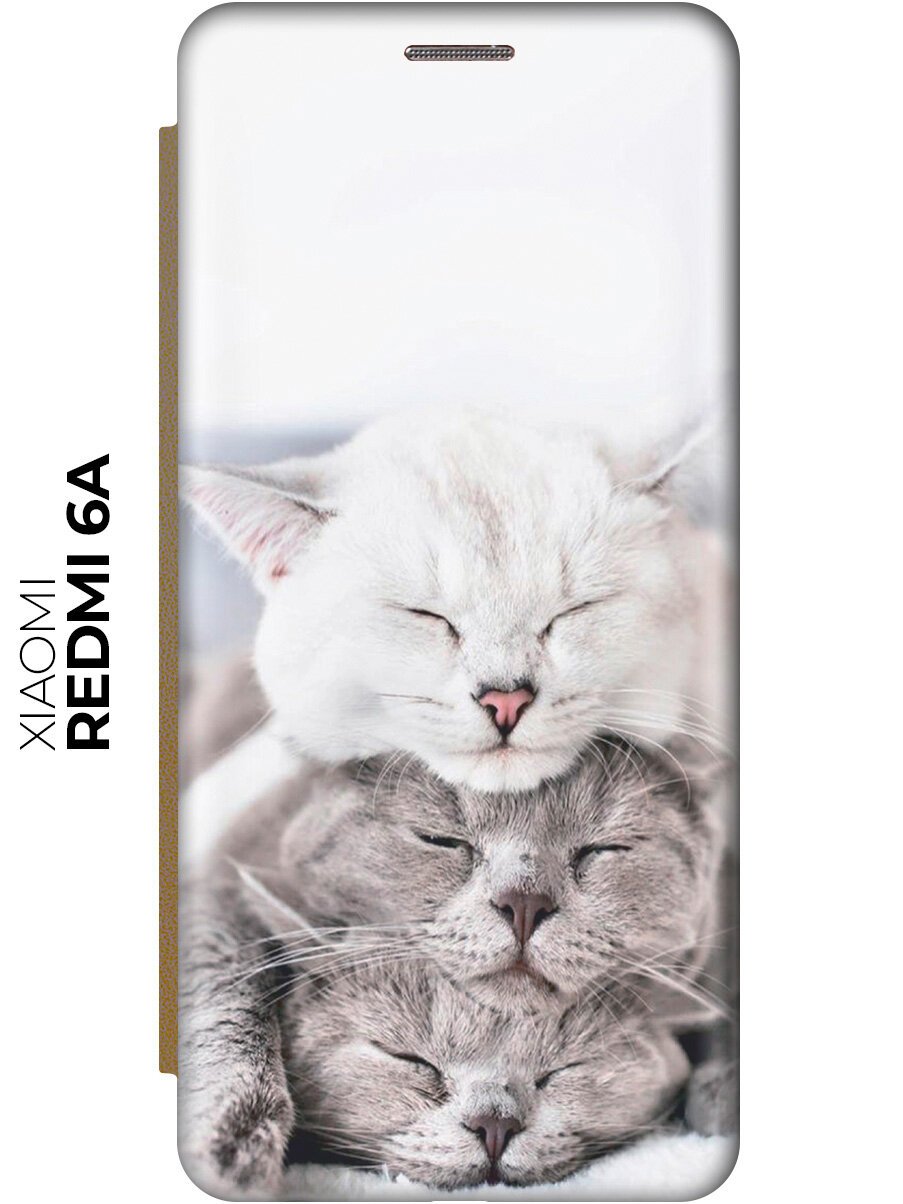 Чехол-книжка Три кота на Xiaomi Redmi 6A / Сяоми Редми 6А золотой